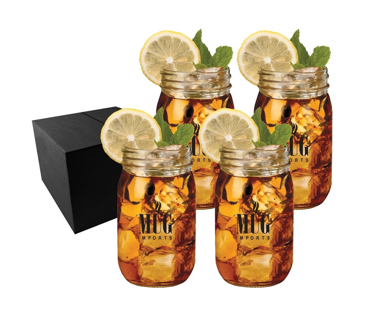 ~Warwick, 16oz clear glass mason jar, set of 4 in a Midnight box ...